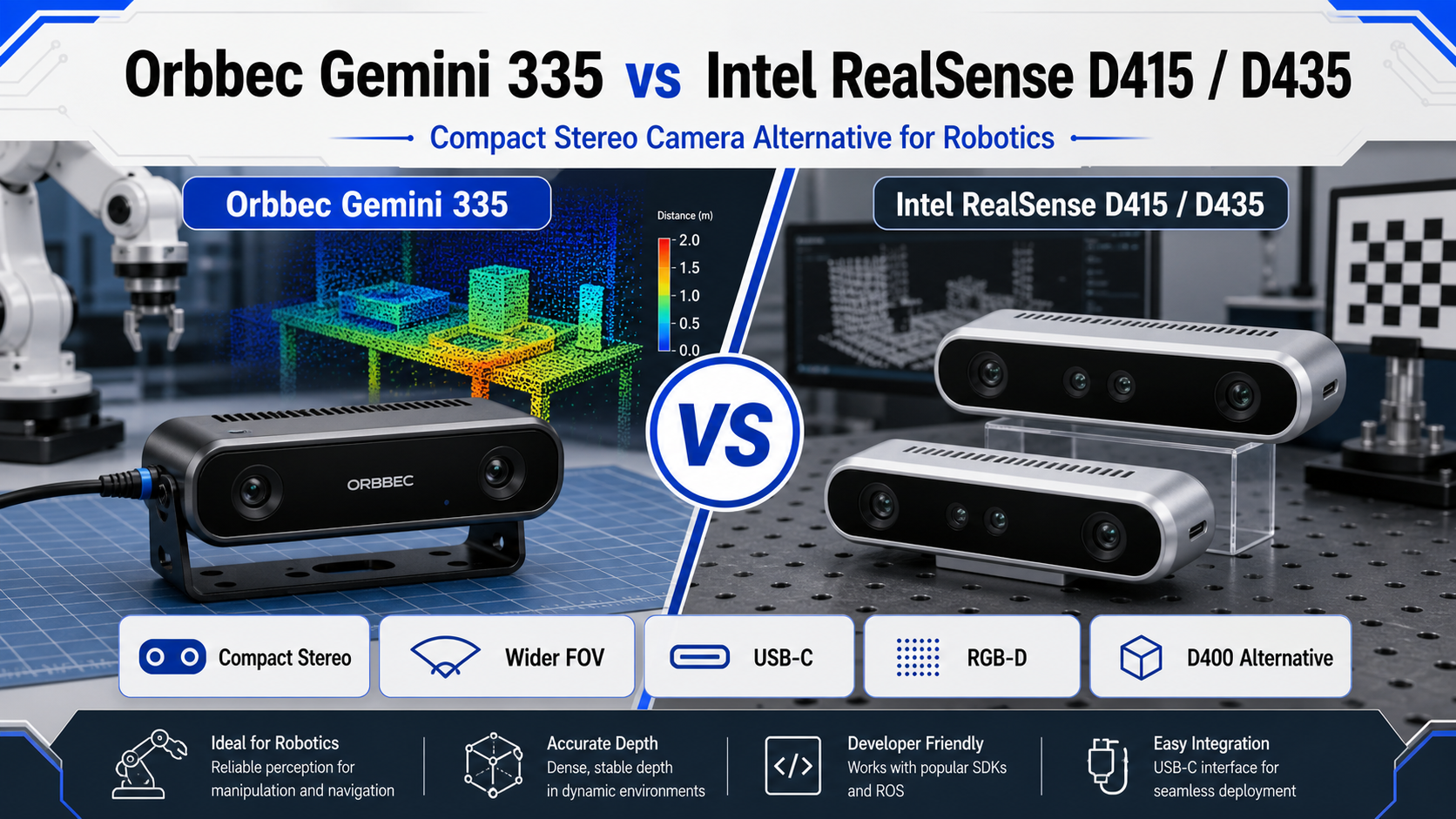 Orbbec Gemini 335 vs Intel RealSense D415 / D435: Compact Stereo Camer ...